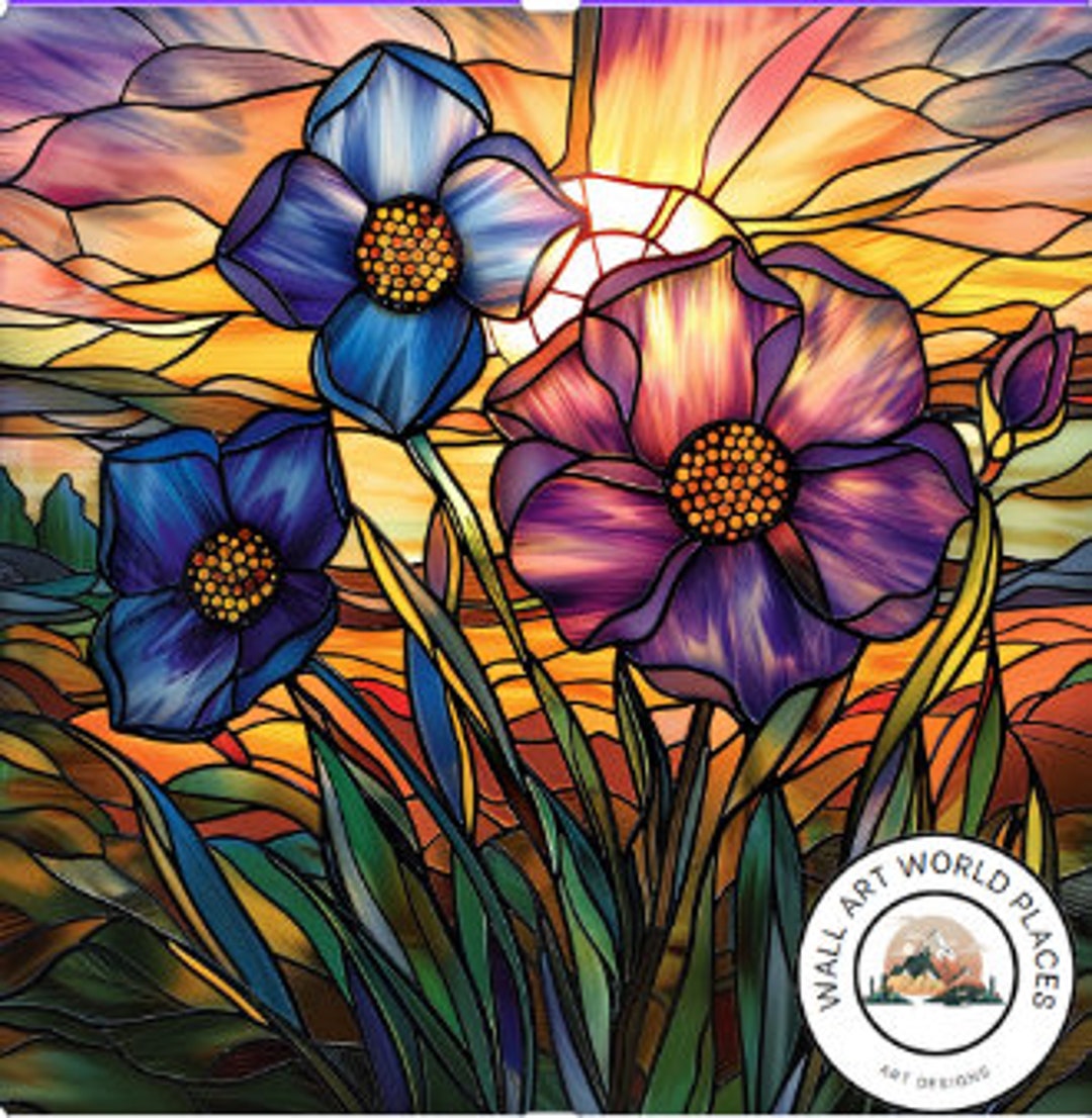 Violet Flower Stained Glass Design for Tumbler Sublimation, T-shirt ...