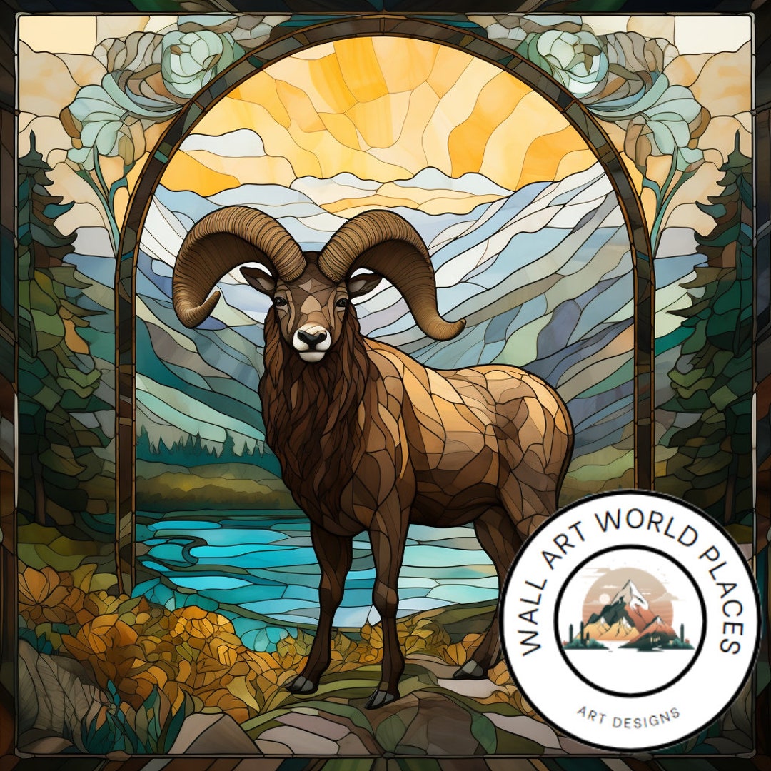 Big Horn Ram Stained Glass Design for Tumbler Sublimation, T-shirt ...