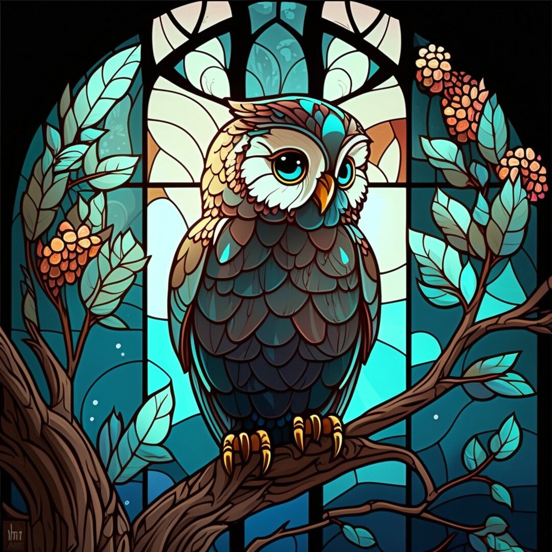 Blue Owl Stained Glass Design for Tumbler Sublimation T-shirt - Etsy
