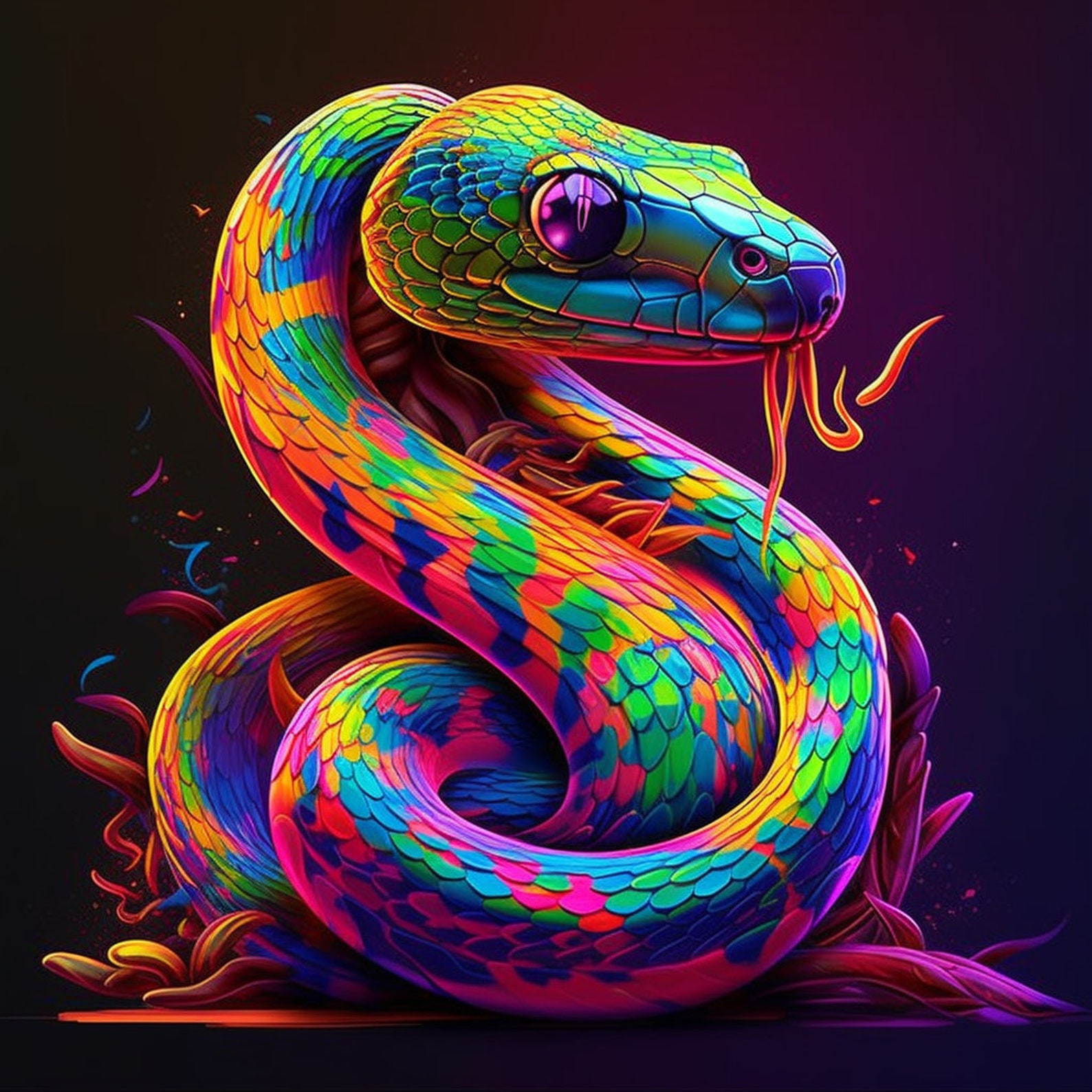 Neon Snake Design for Tumbler Sublimation, T-shirt Design, Wall Art ...