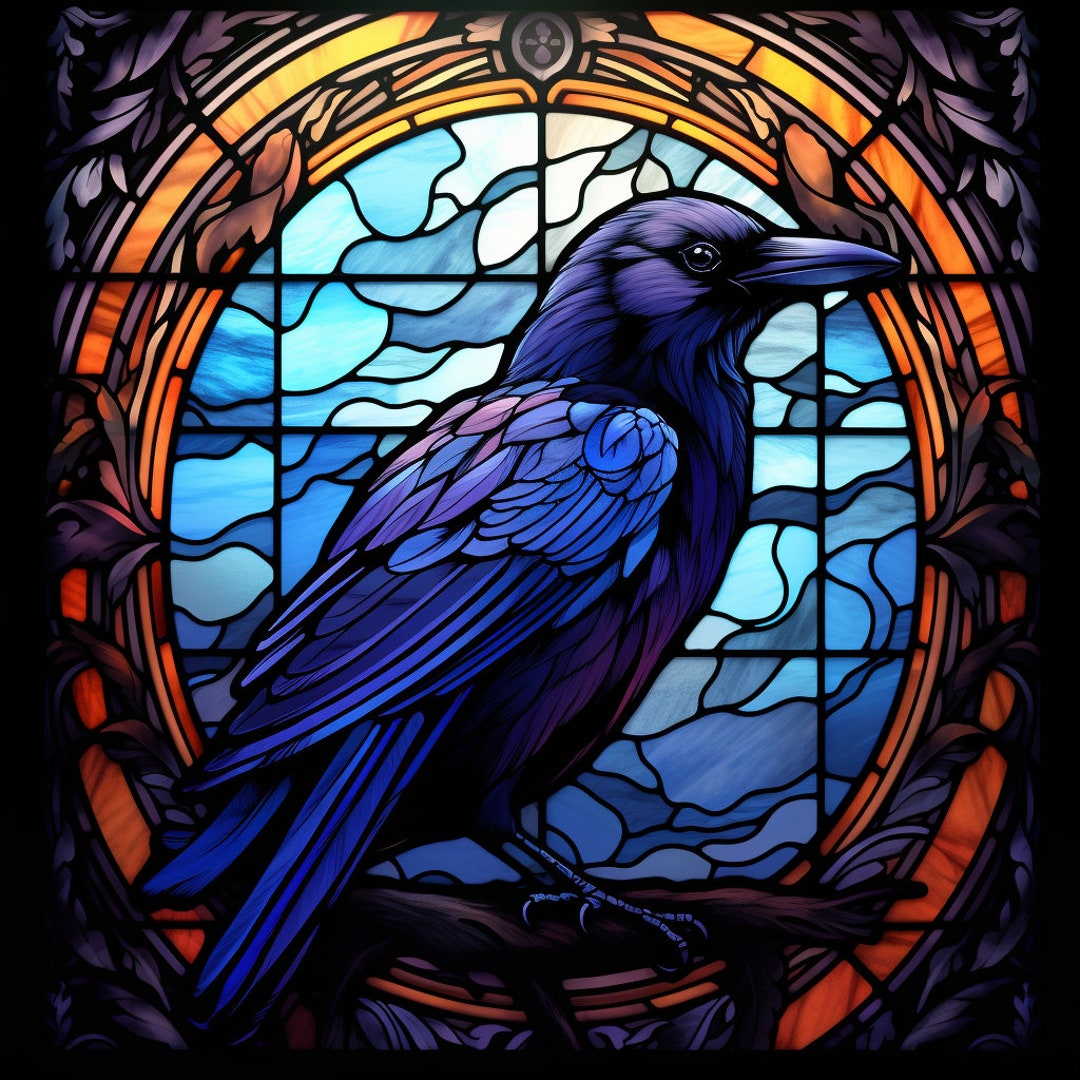 Crow Stained Glass Design for Tumbler Sublimation, T-shirt Design, Wall ...