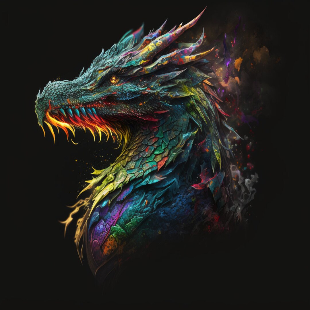 Colorful Dragon Dark Background Design for Tumbler Sublimation, T-shirt ...