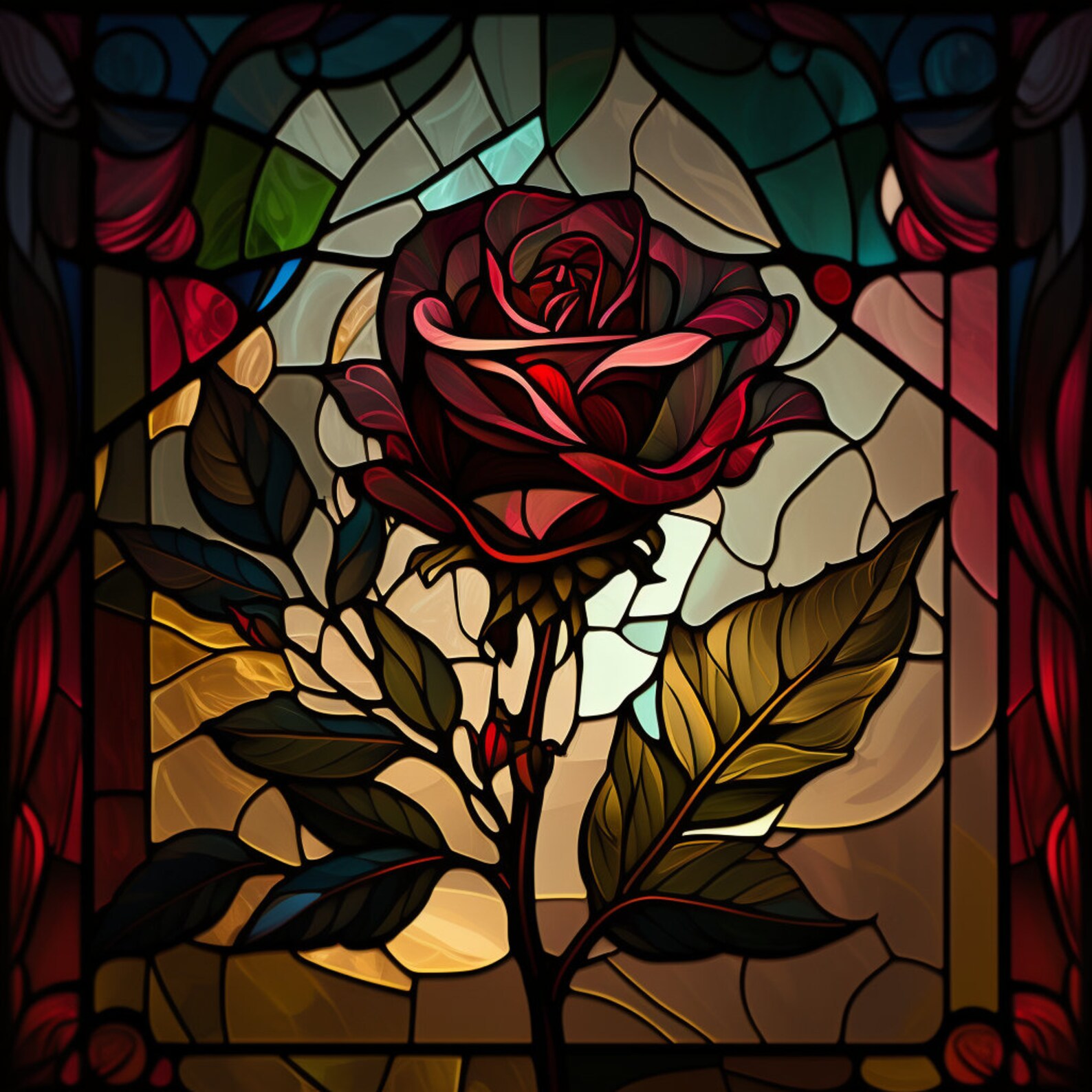 Rose Stained Glass Design for Tumbler Sublimation T-shirt - Etsy