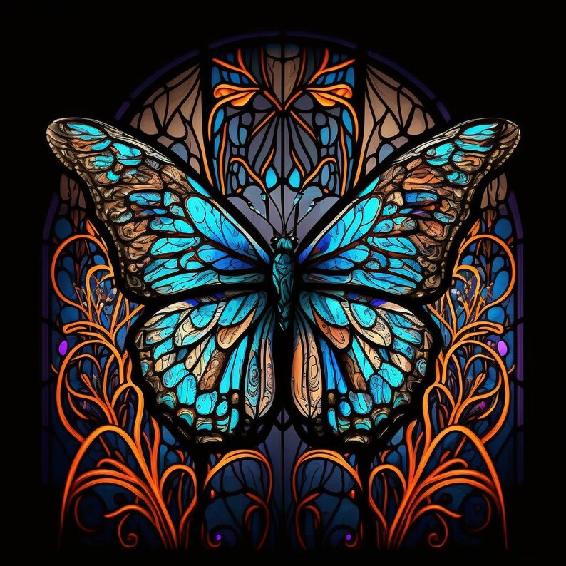 Butterfly Neon Stained Glass Design for Tumbler Sublimation, T-shirt ...