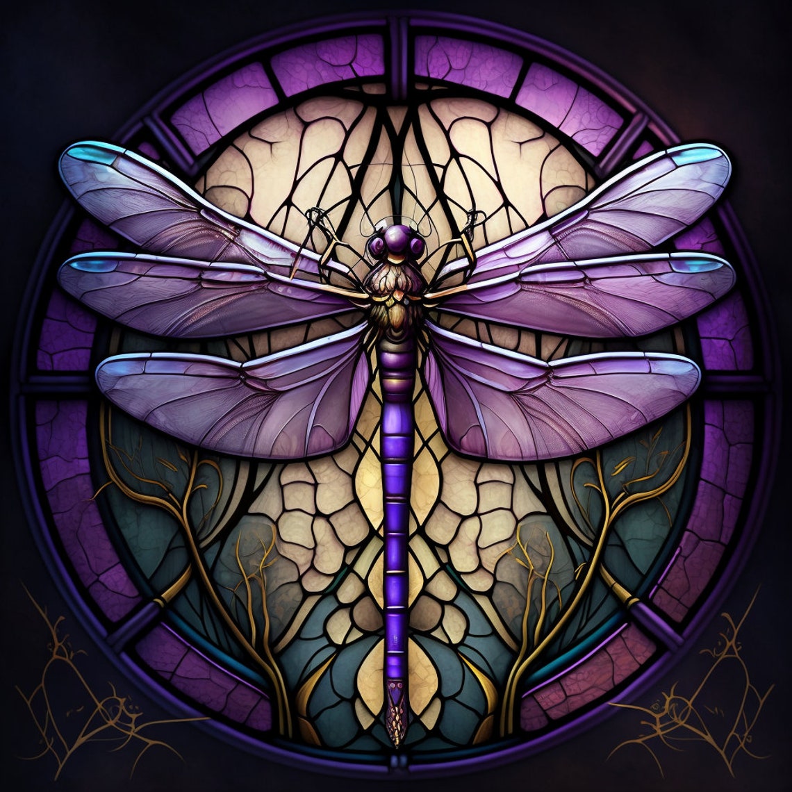 Violet Dragonfly Stained Glass Design for Tumbler Sublimation - Etsy