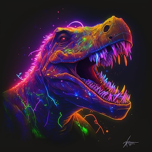 Neon T-rex Design for Tumbler Sublimation, T-shirt Design, Wall Art PNG ...