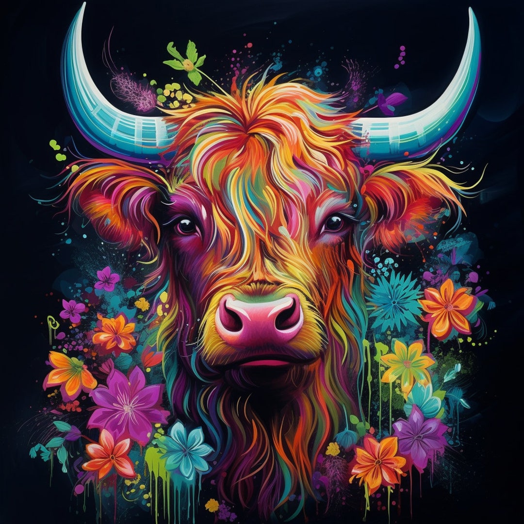 Highland Cow Alcohol Ink Watercolor Design for Tumbler Sublimation, T ...