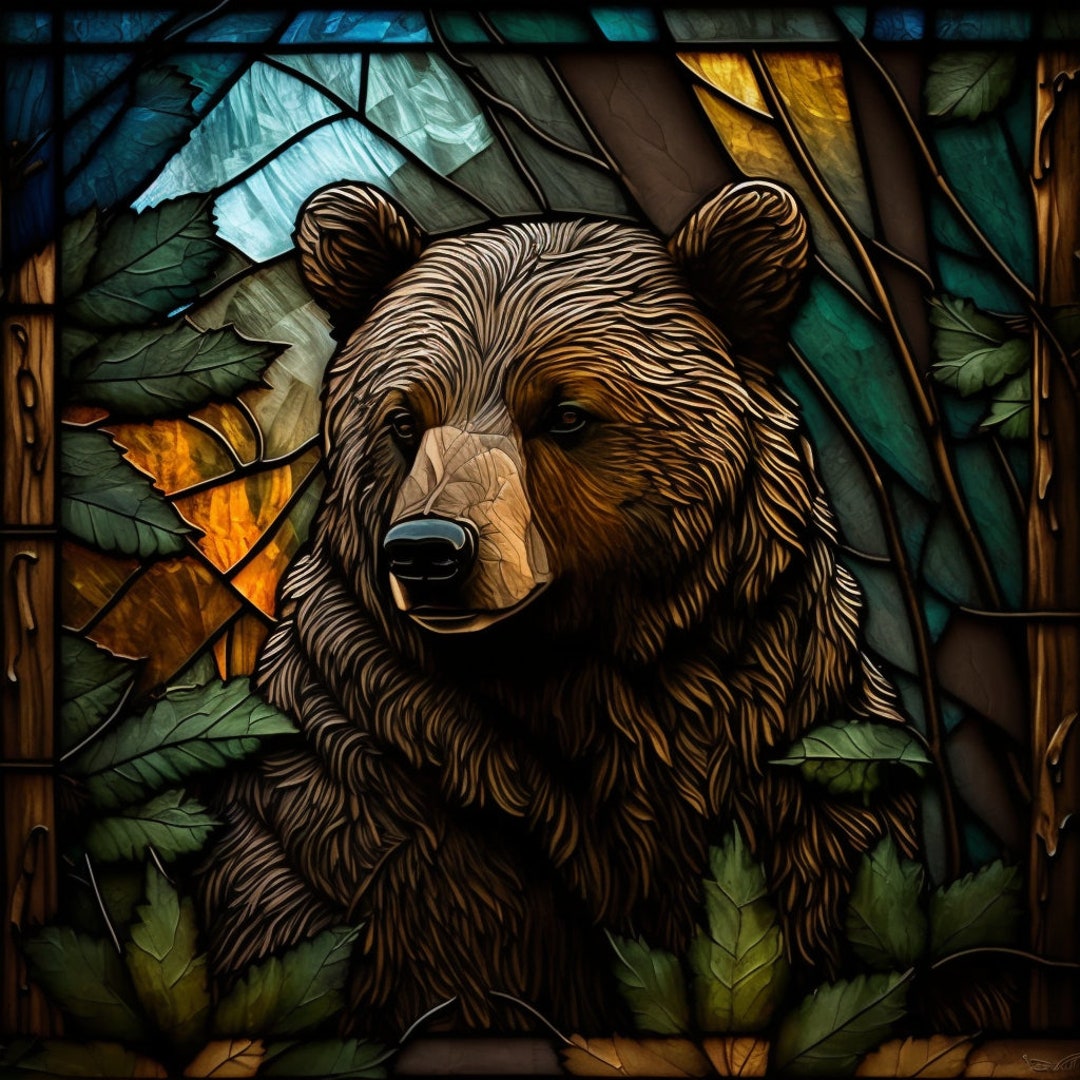 Bear Stained Glass Design for Tumbler Sublimation, T-shirt Design, Wall ...