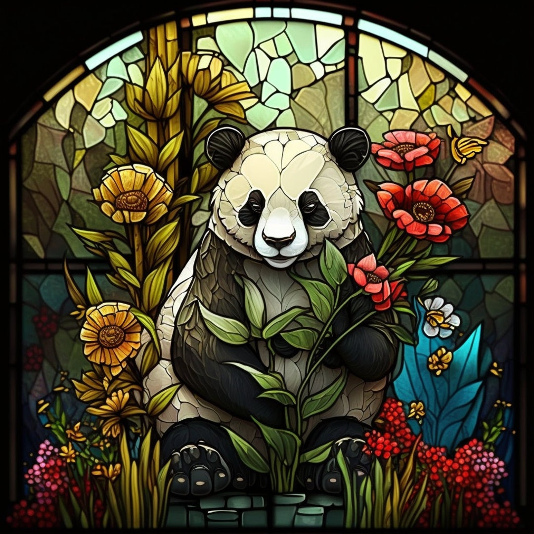 Floral Panda Stained Glass Design for Tumbler Sublimation - Etsy