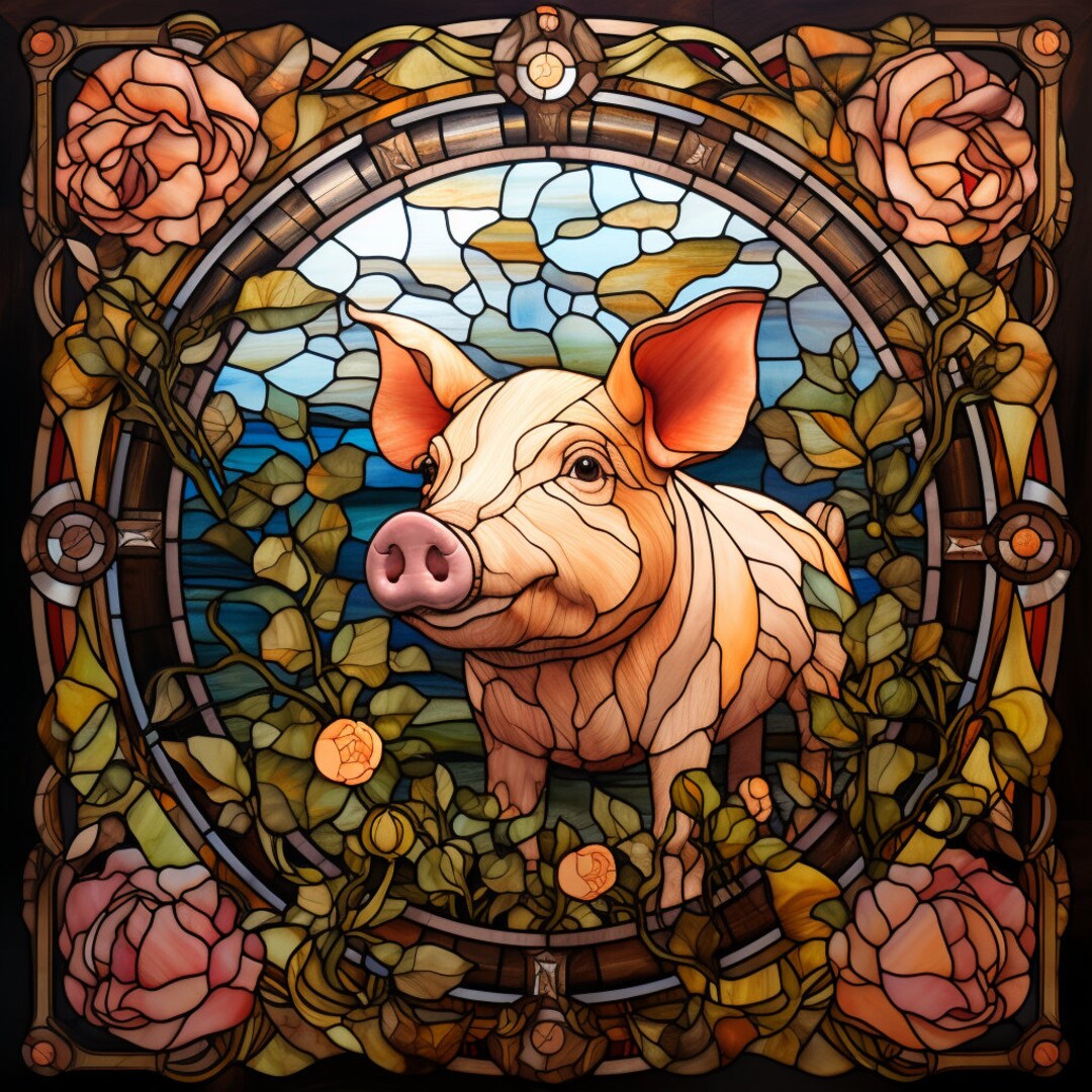 Pig Stained Glass Design for Tumbler Sublimation, T-shirt Design, Wall ...