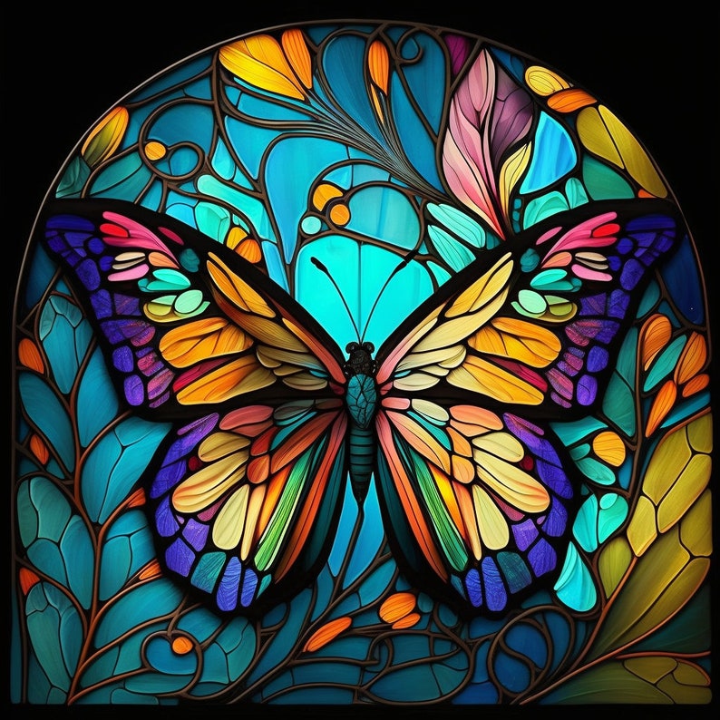 Colorful Butterfly Stained Glass Design for Tumbler Sublimation, T ...