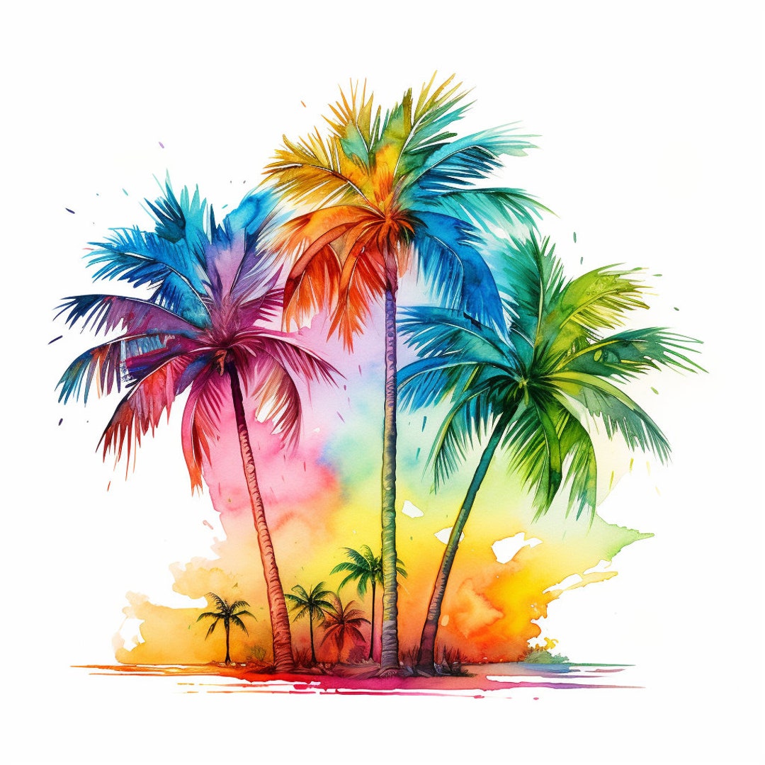 Watercolor Palm Trees Colorful Design for Tumbler Sublimation, T-shirt ...