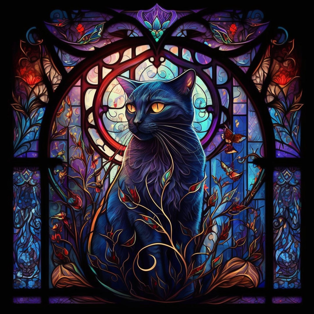 Neon Black Cat Stained Glass Design for Tumbler Sublimation - Etsy