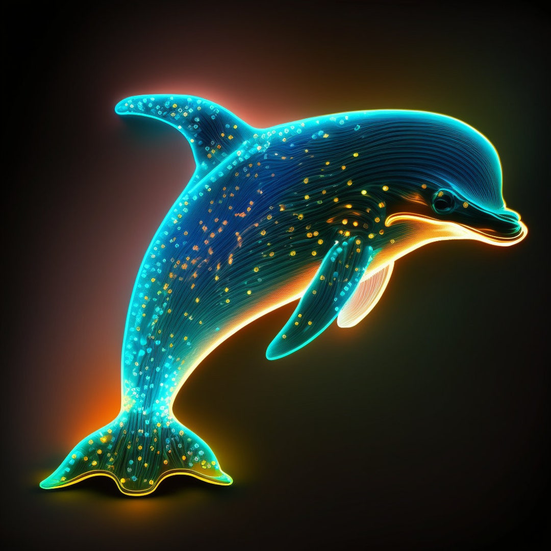 Neon Dolphin Design for Tumbler Sublimation, T-shirt Design, Wall Art ...