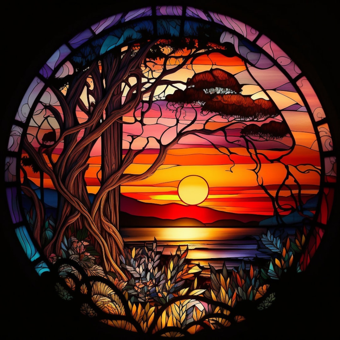 Sunset Stained Glass Design for Tumbler Sublimation, T-shirt Design ...