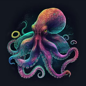 Neon Rainbow Octopus Highly Detailed Design for Tumbler Sublimation, T ...