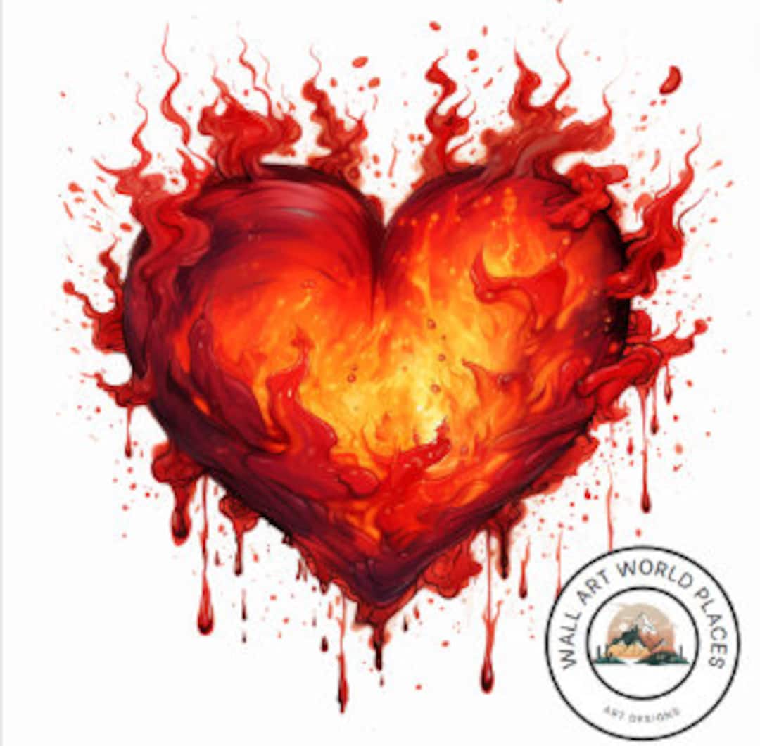 Red Burning Heart Design for Tumbler Sublimation, T-shirt Design, Wall ...