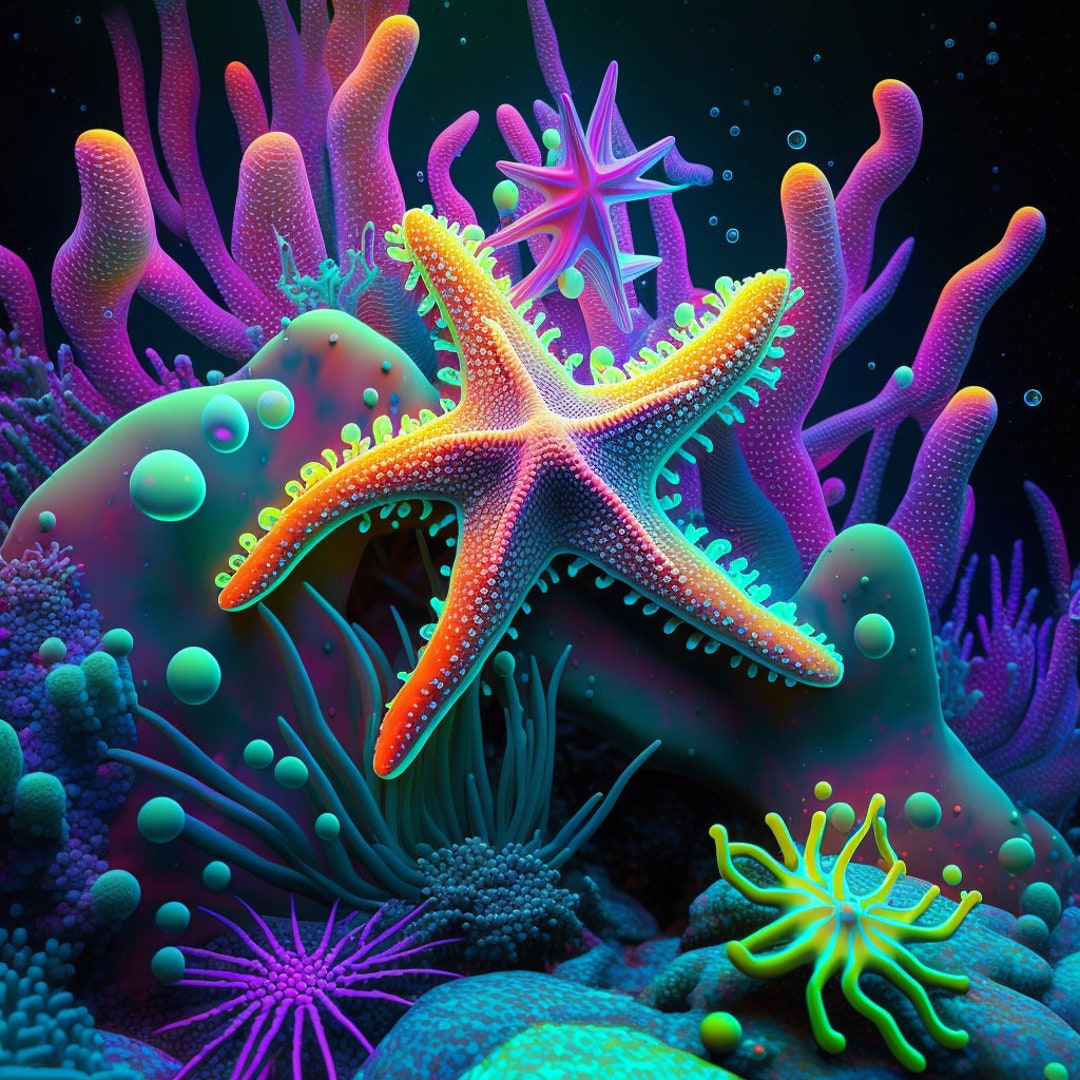 Neon Coral Reefs Starfish Design for Tumbler Sublimation, T-shirt ...