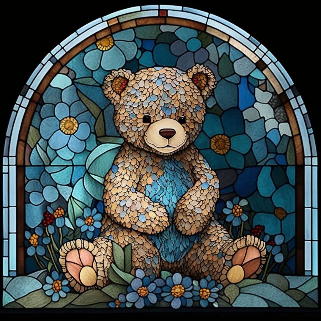 Teddy Bear Stained Glass Design for Tumbler Sublimation, T-shirt Design ...