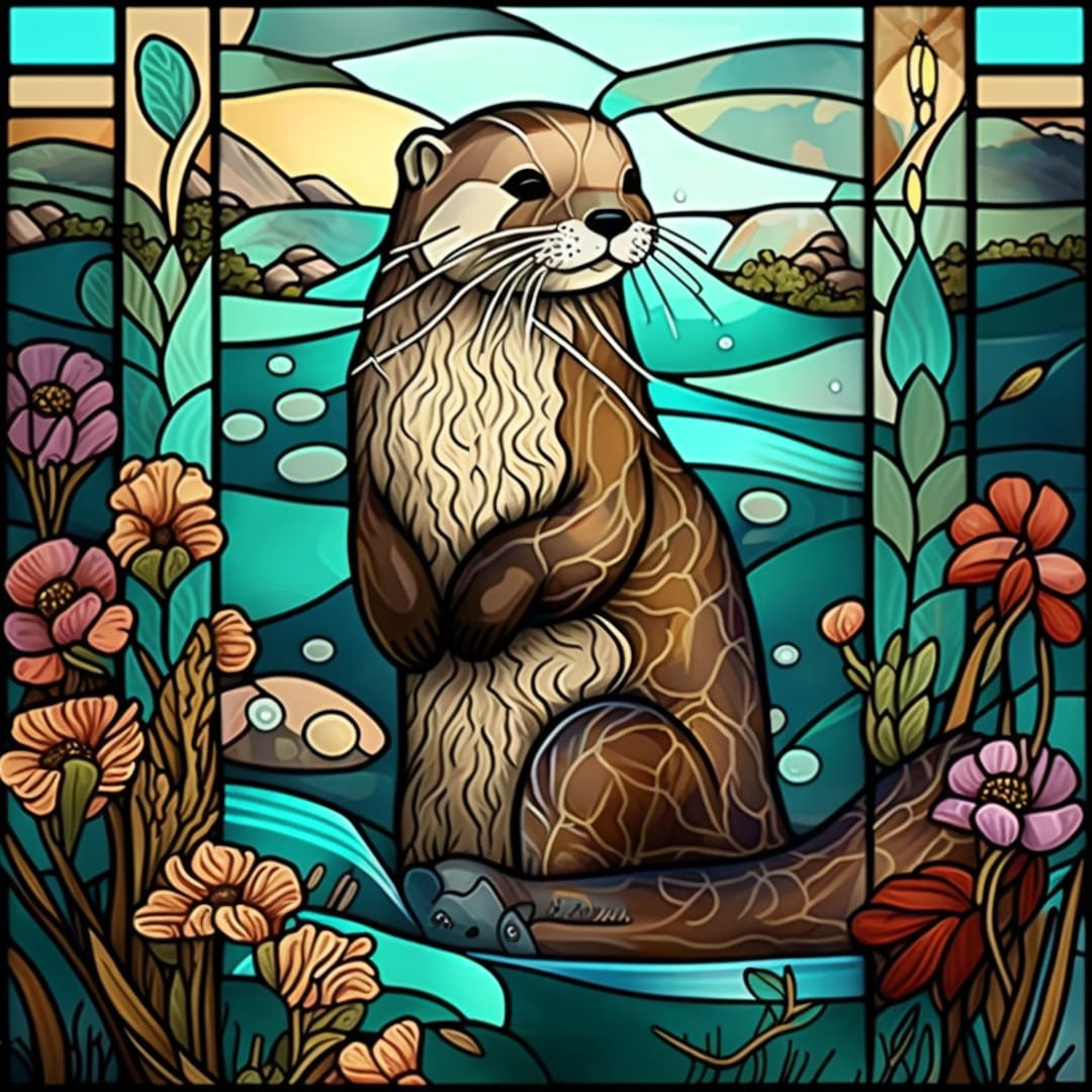 Cute Otter Stained Glass Design for Tumbler Sublimation, T-shirt Design ...