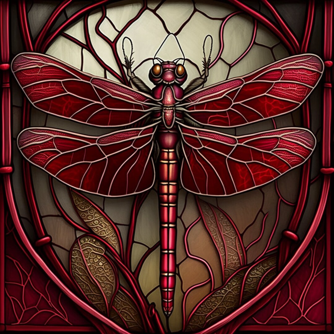 Red Dragonfly Stained Glass Design for Tumbler Sublimation, T-shirt ...