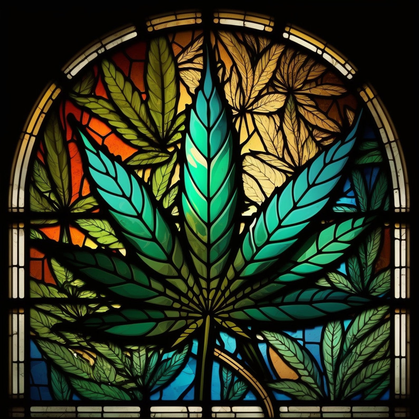 Weed Stained Glass Design for Tumbler Sublimation, T-shirt Design, Wall ...