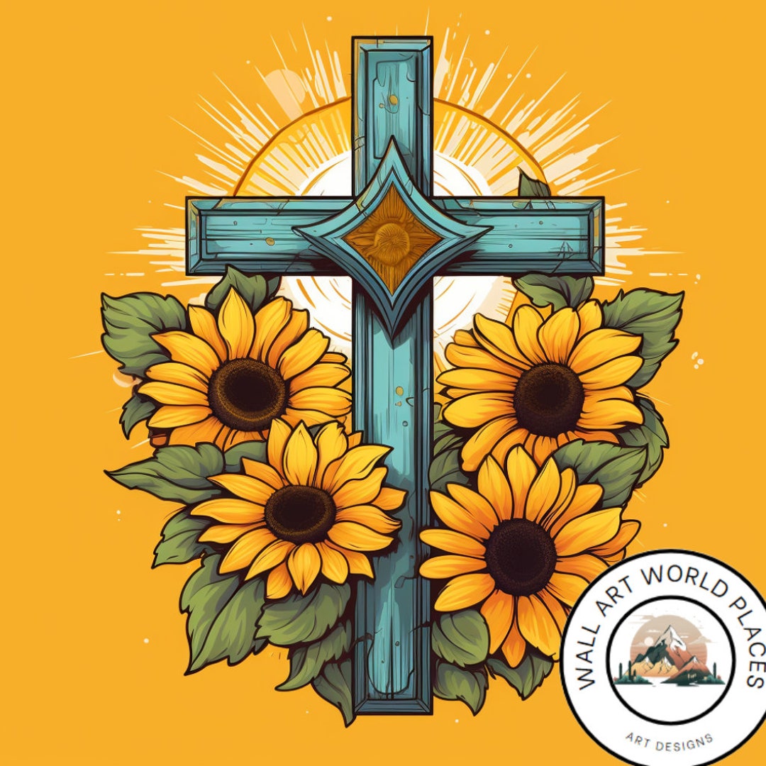 Christian Sunflower Cross Floral Design Design for Tumbler Sublimation ...
