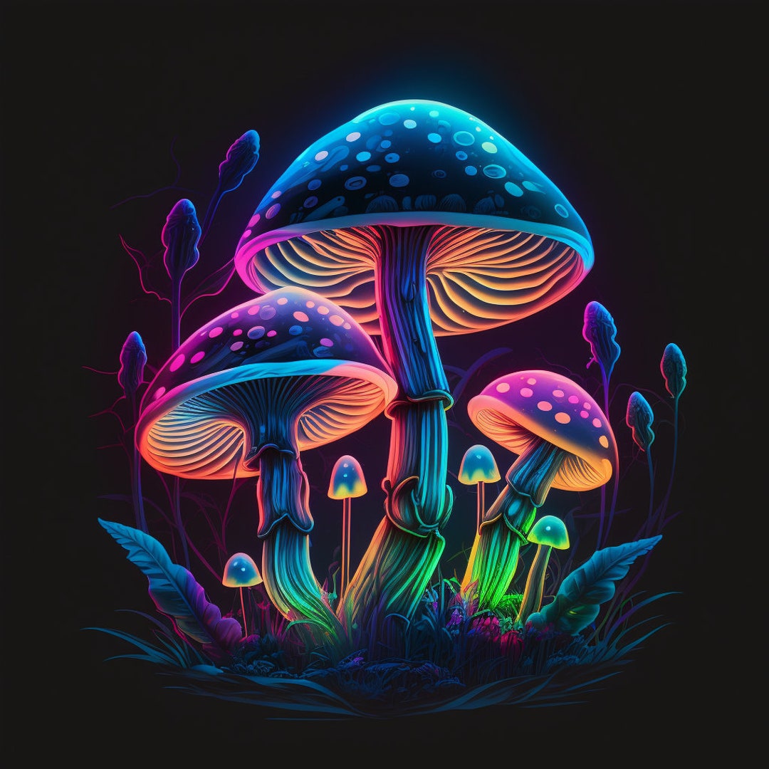 Neon Bright Mushrooms Design for Tumbler Sublimation, T-shirt Design ...