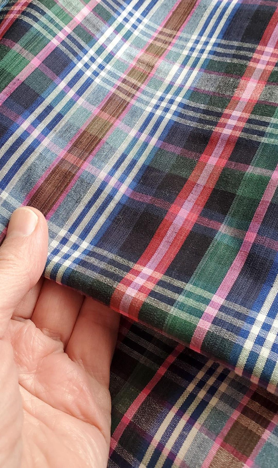 Tartan Cotton Fabric Sold by the Yard, Plaid Blue Red Fuchsia Pink ...