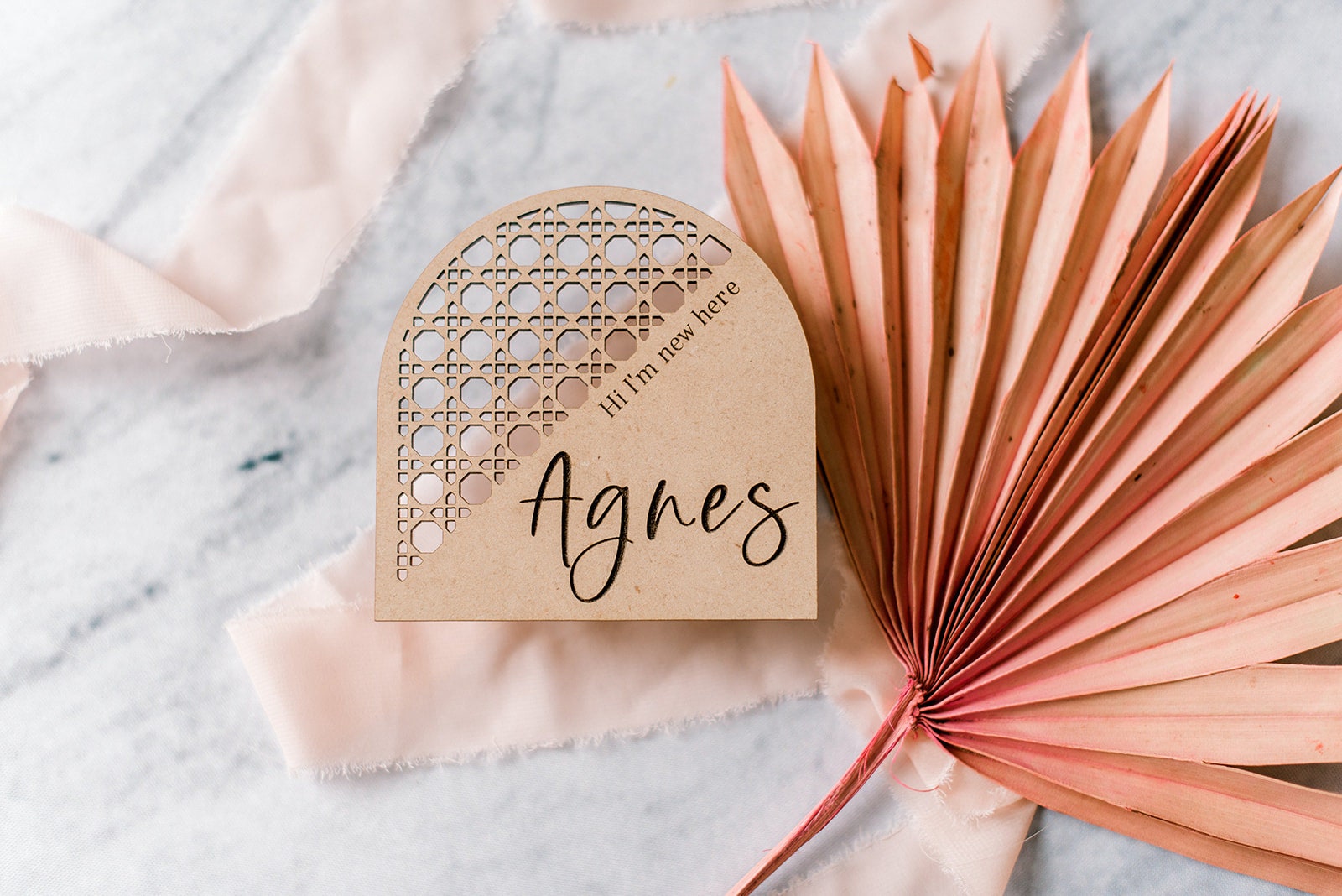 Baby Name Announcement Sign, Rattan Arch Birth Announcement, Hi I'm New ...