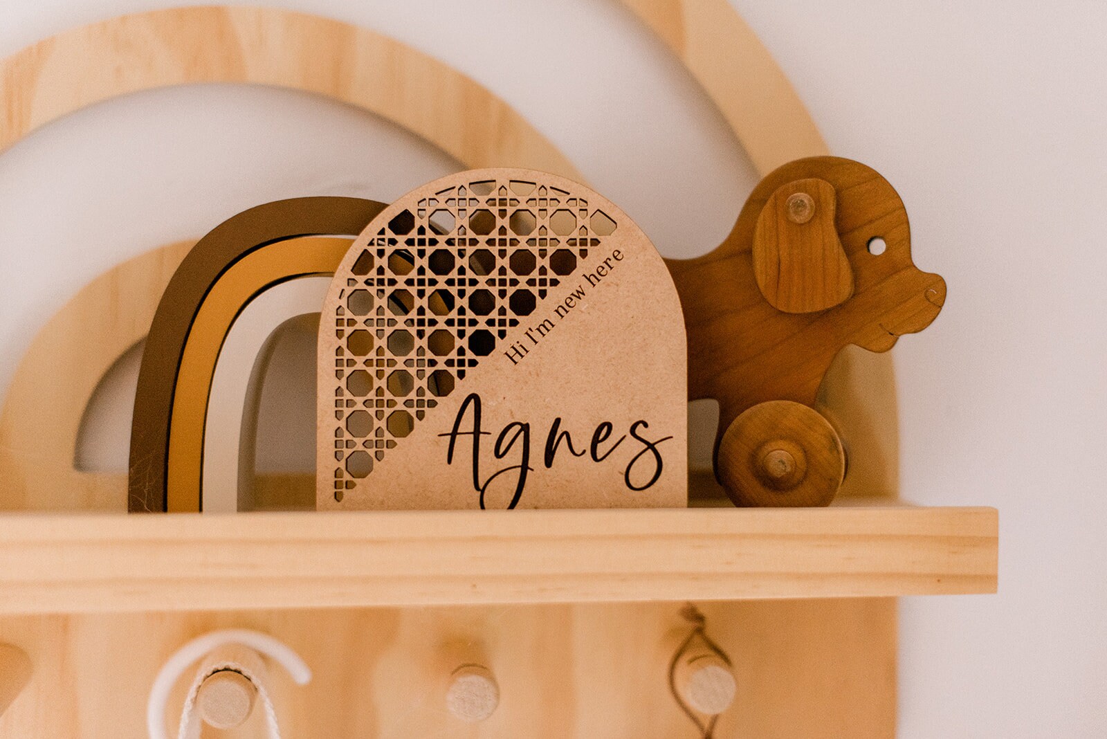 Baby Name Announcement Sign, Rattan Arch Birth Announcement, Hi I'm New ...