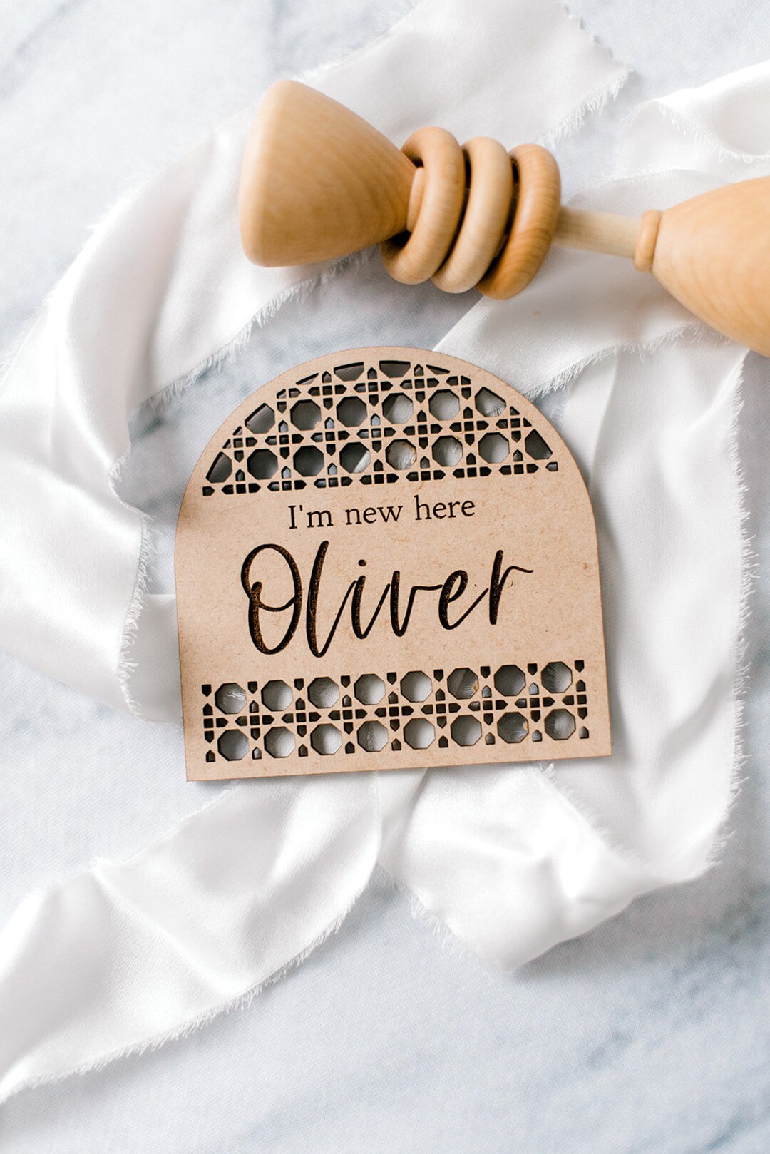 Baby Name Announcement Sign, Rattan Arch Birth Announcement, I'm New ...