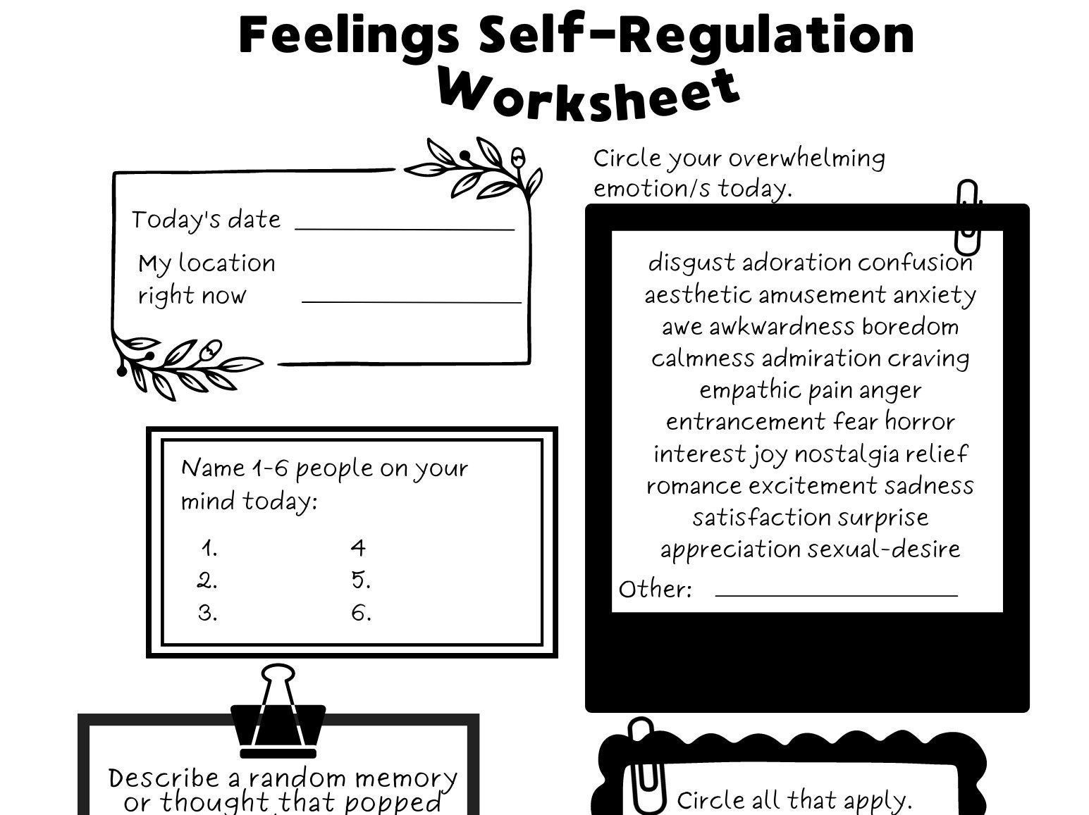 Feelings Self-regulation Worksheet for Adults - Etsy