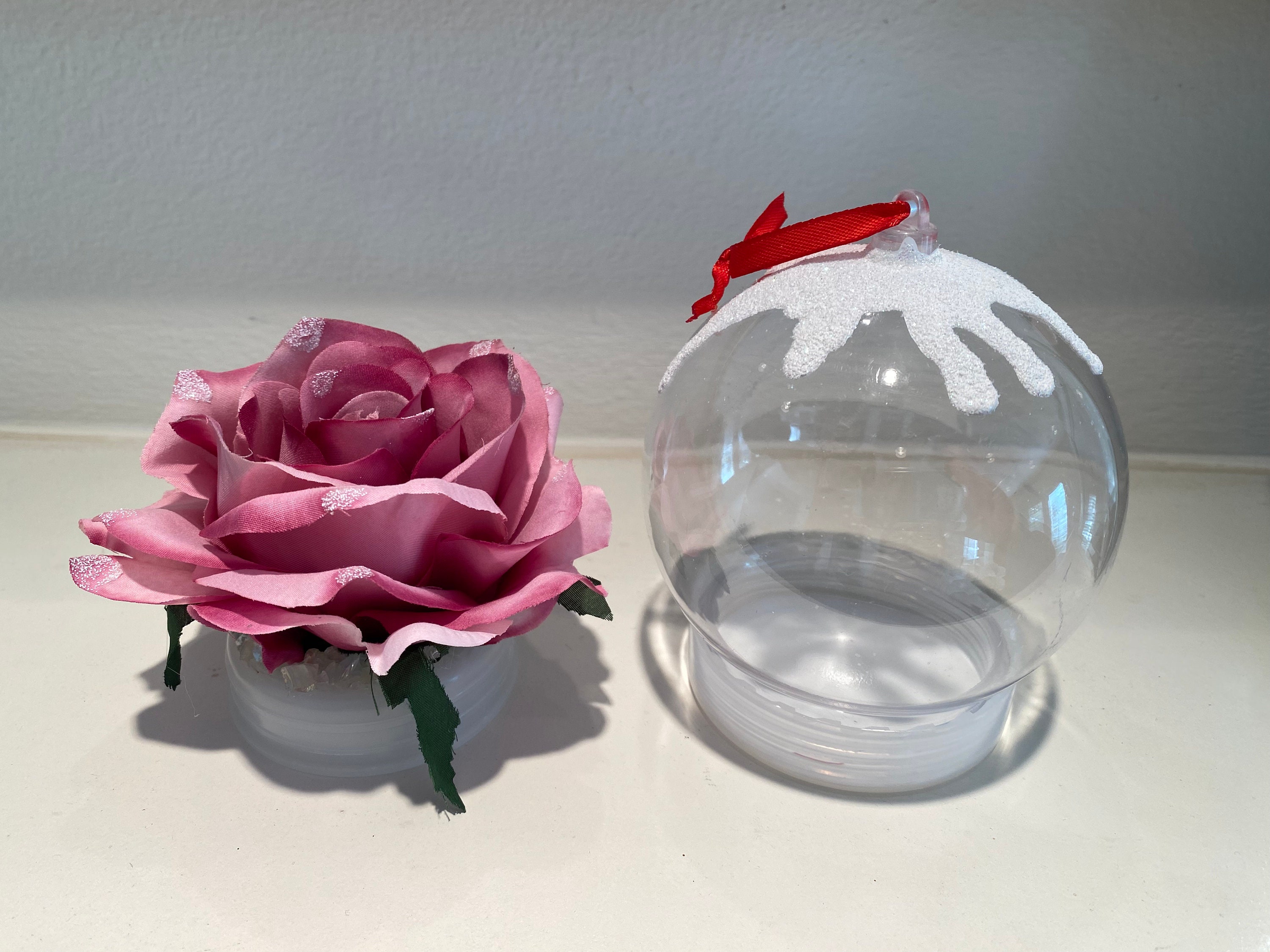 Snowy Glitter Dusted Rose Snow Globe and Christmas Ornament - Etsy