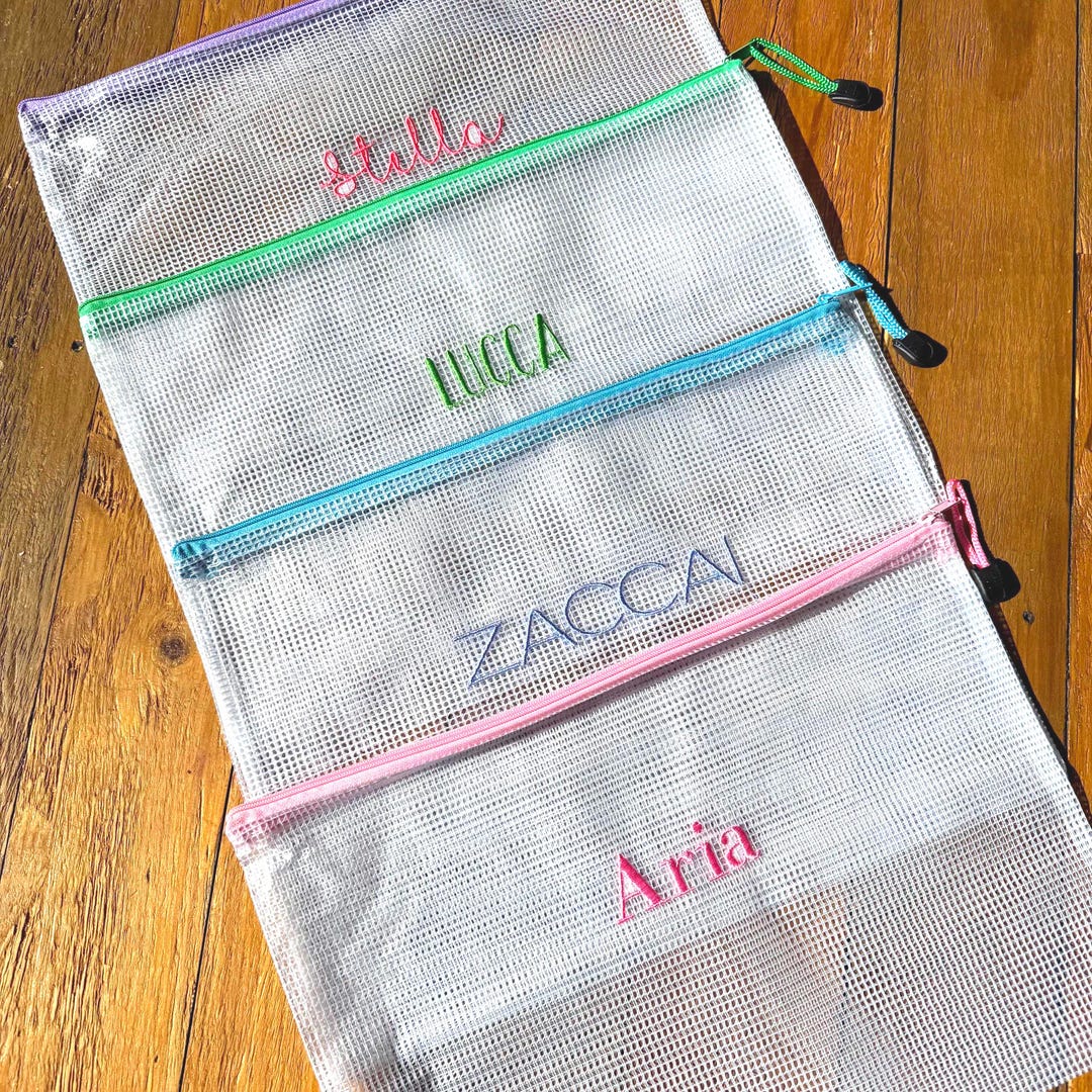 Custom Embroidered Mesh Bag, Personalized Kids Travel Bag, Kids Snack ...
