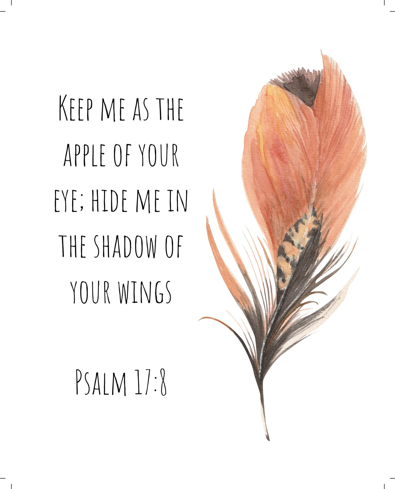 Psalm 17:8 Printable Wall Art Bible Verse Decor Christian Decor Instant ...