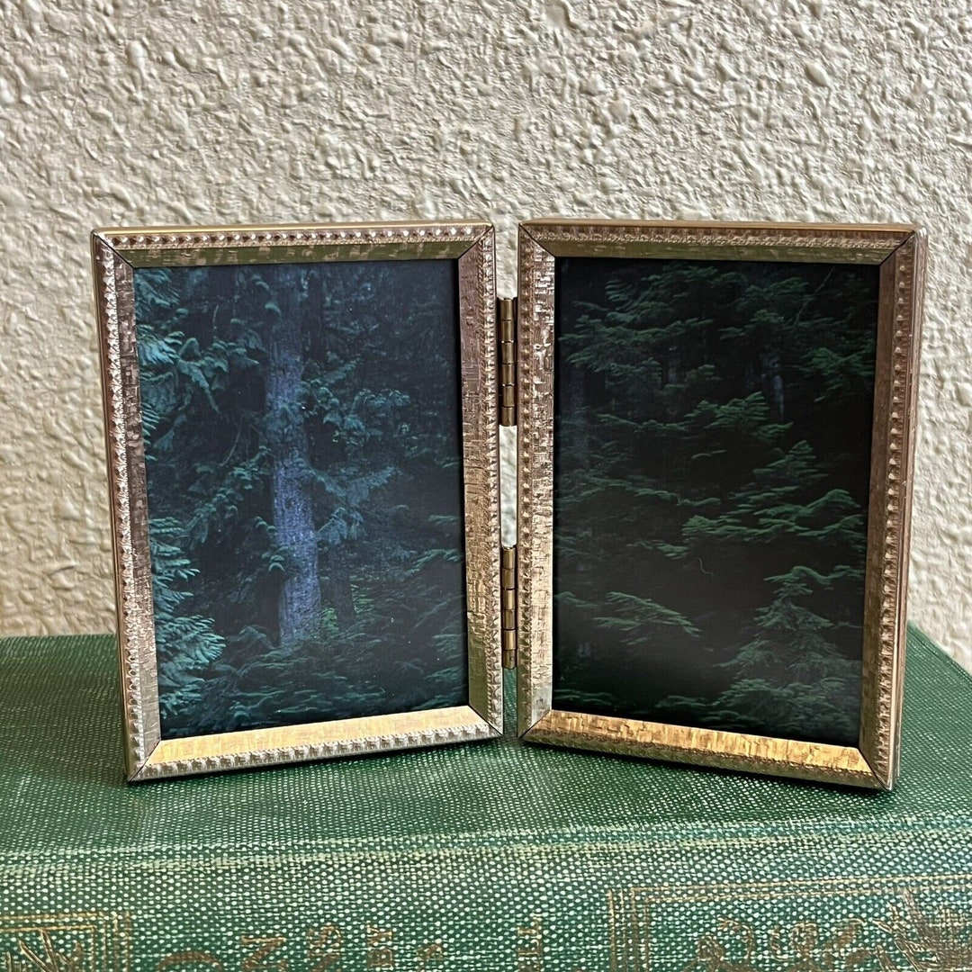 Vintage Double Bi-fold Frame Photo Picture Brass Hinged 3.25x2.25 MCM ...