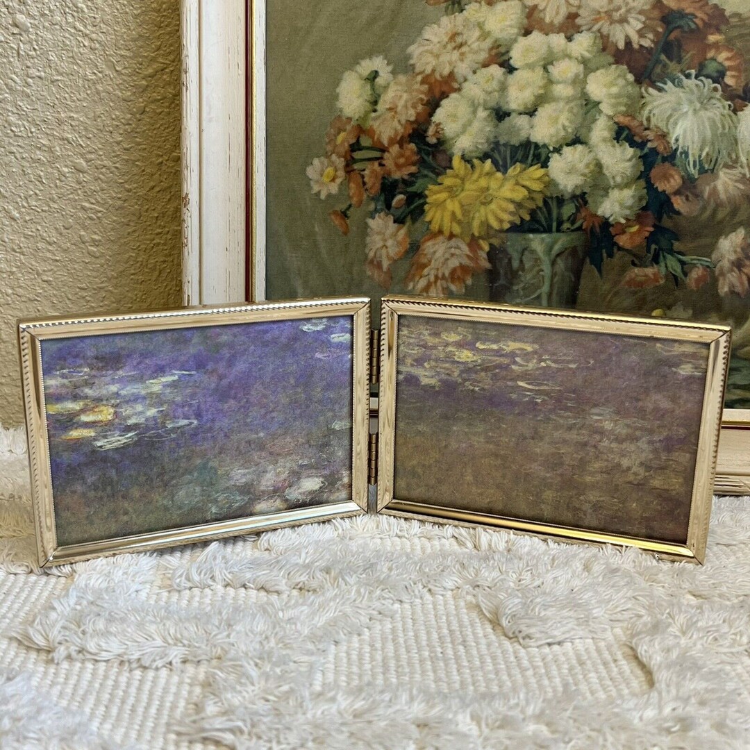 Vintage Double Bi-fold Frame Photo Picture Brass Gold Hinged Horizontal ...