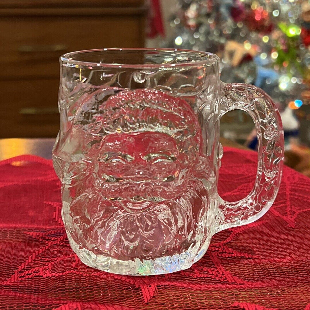 Vintage LUMINARC USA Clear Glass Santa Claus MUG Cup Coffee Cocoa Tea ...