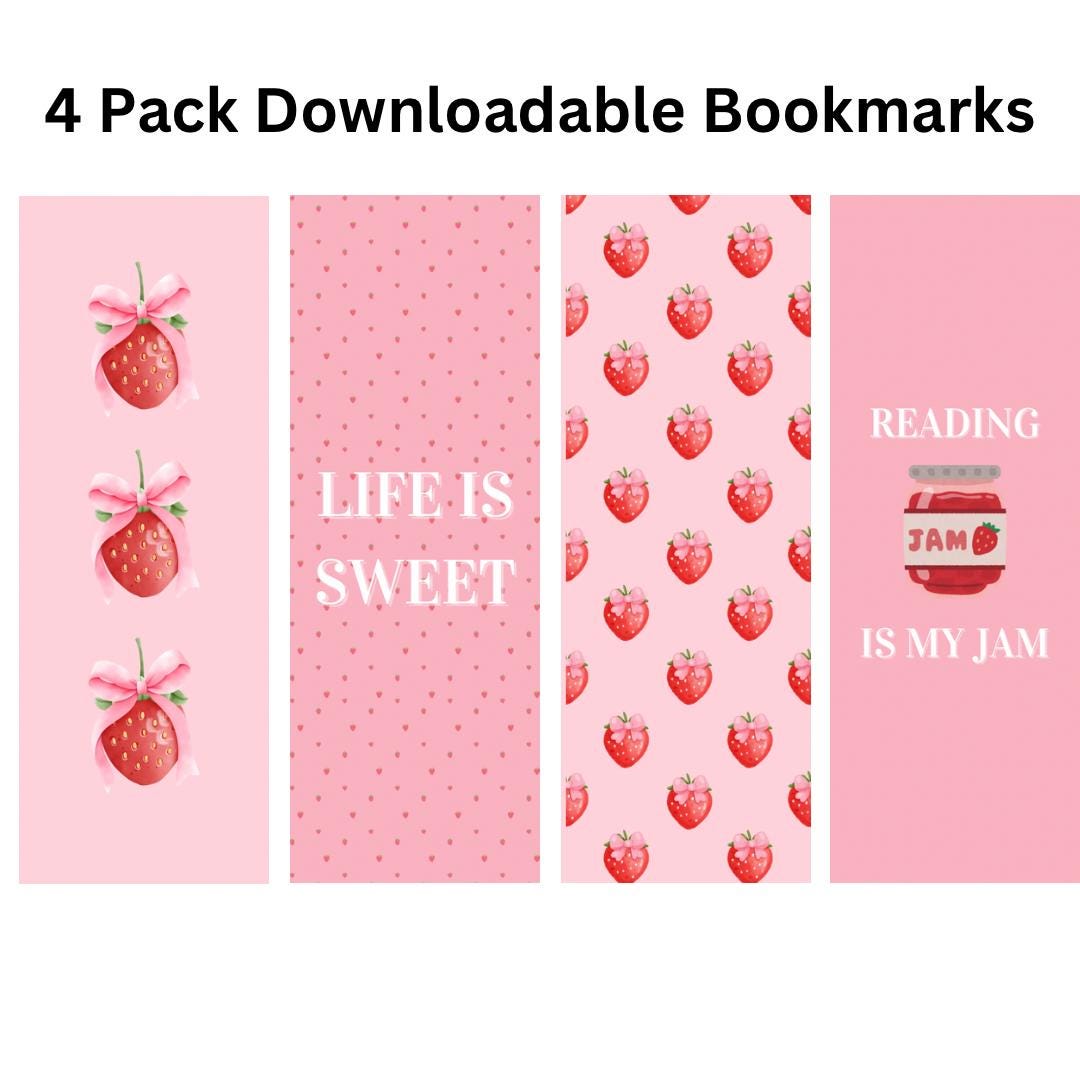 Berry Sweet 4 Pack Downloadable Bookmarks Minimalist Reading Gift ...