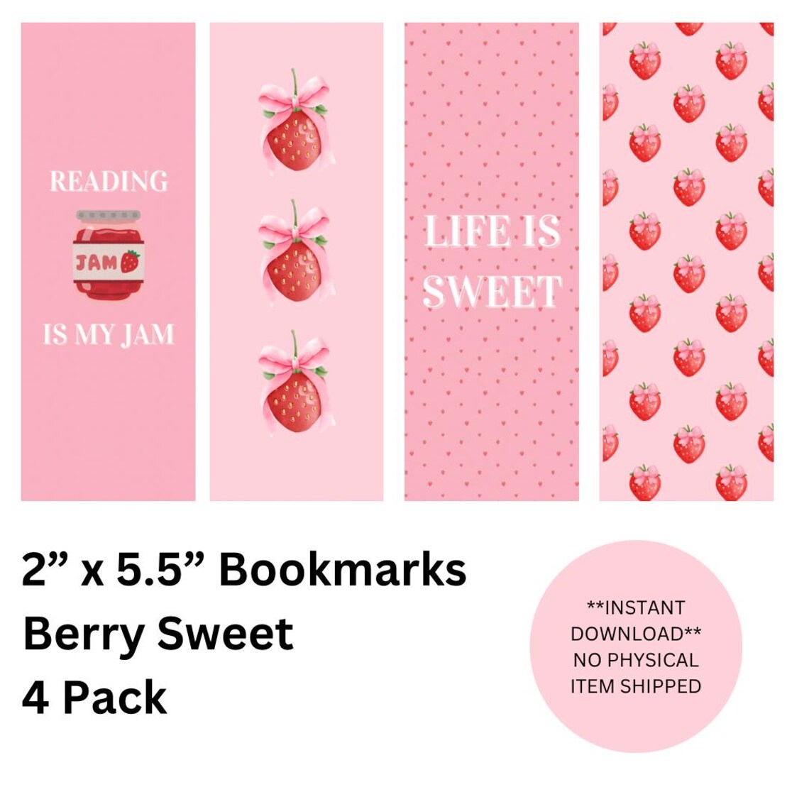 Berry Sweet 4 Pack Downloadable Bookmarks Minimalist Reading Gift ...