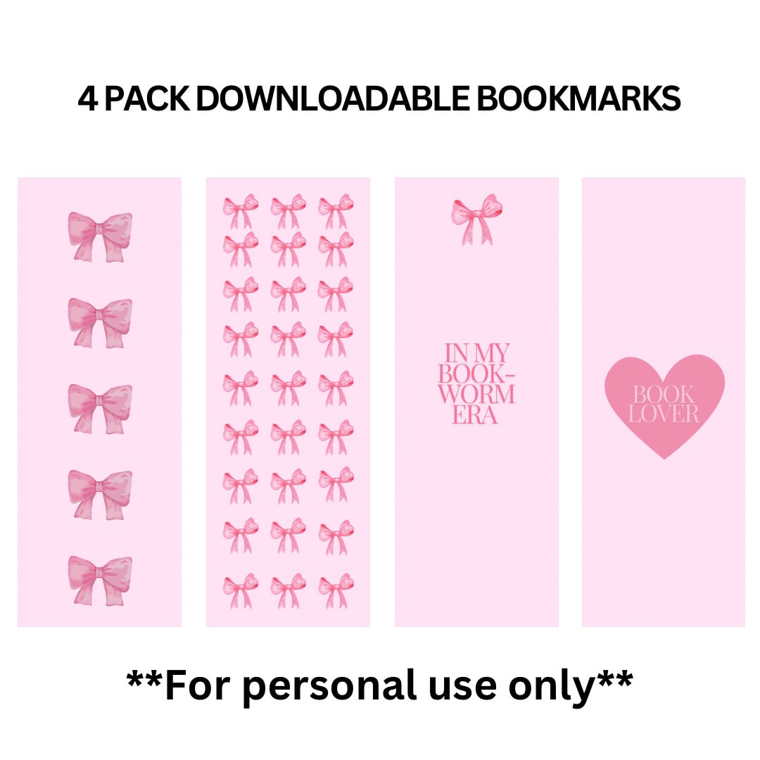 Pretty in Pink 4 Pack Downloadable Bookmarks Coquette Reading Gift ...