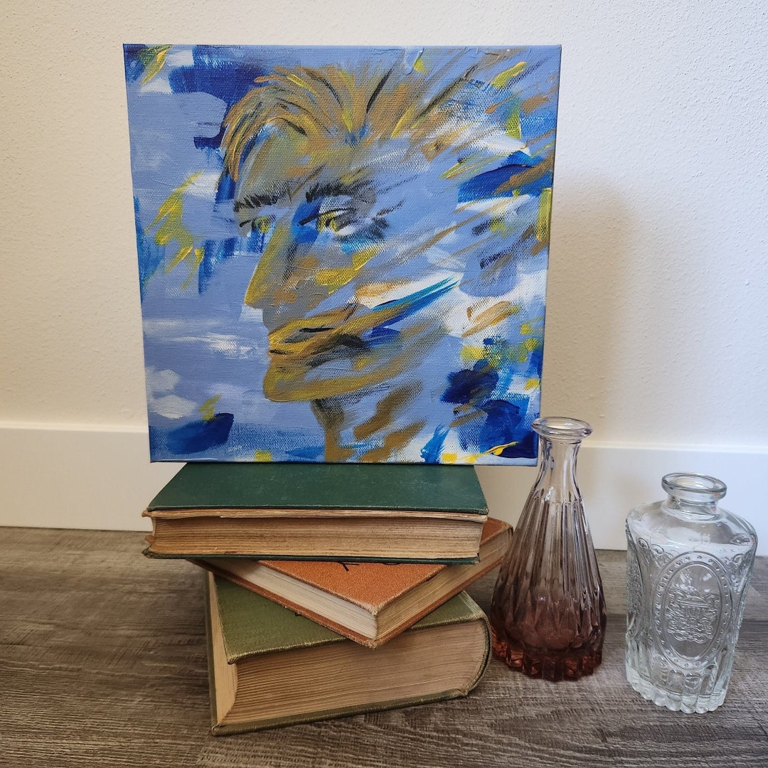 Original Contemporary Abstract Male Face Brooding Blue Acrylic - Etsy