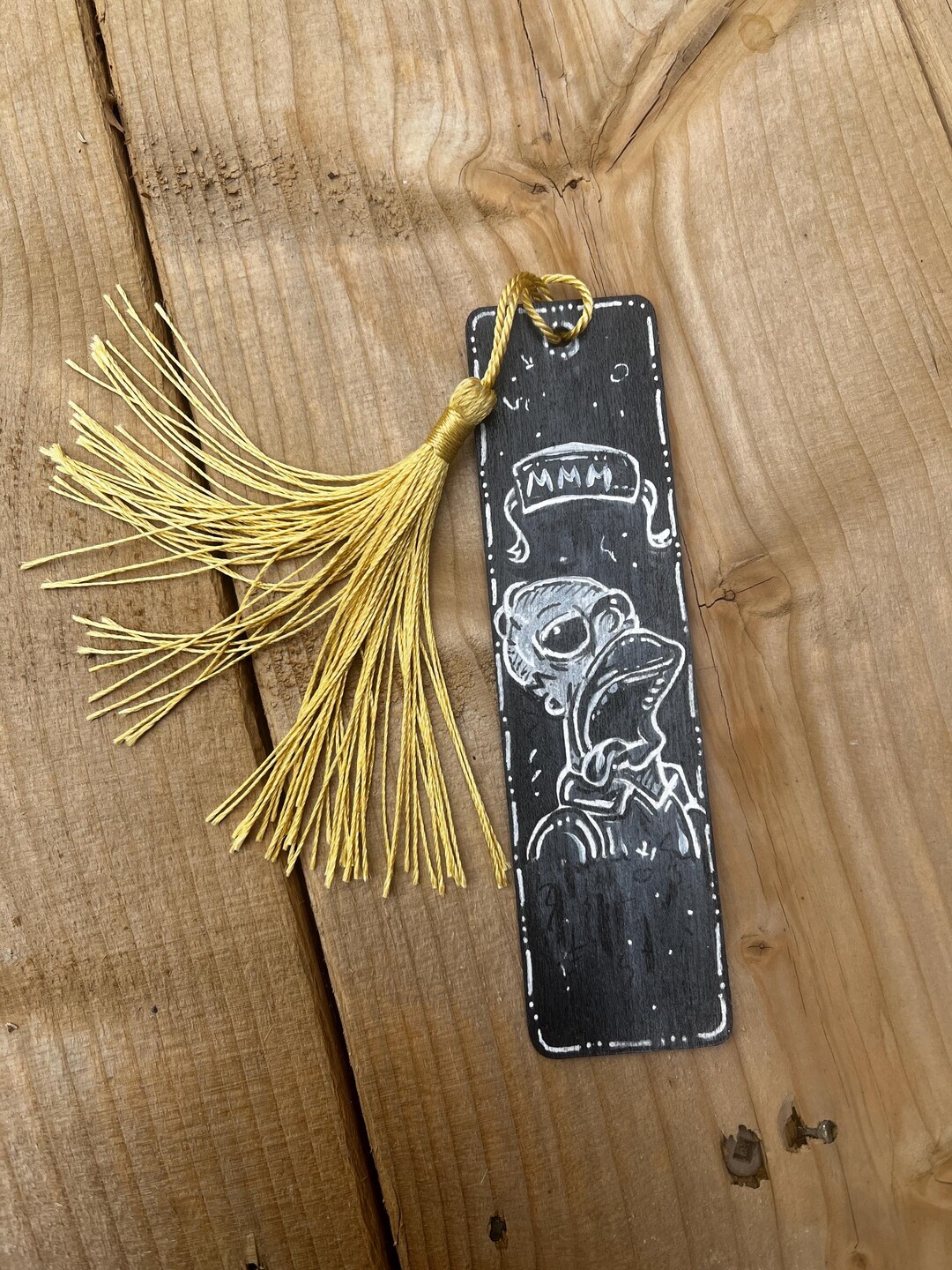 Creepy Homer Simpson Bookmark – Hand Painted Fan Art With Yellow Tassel ...