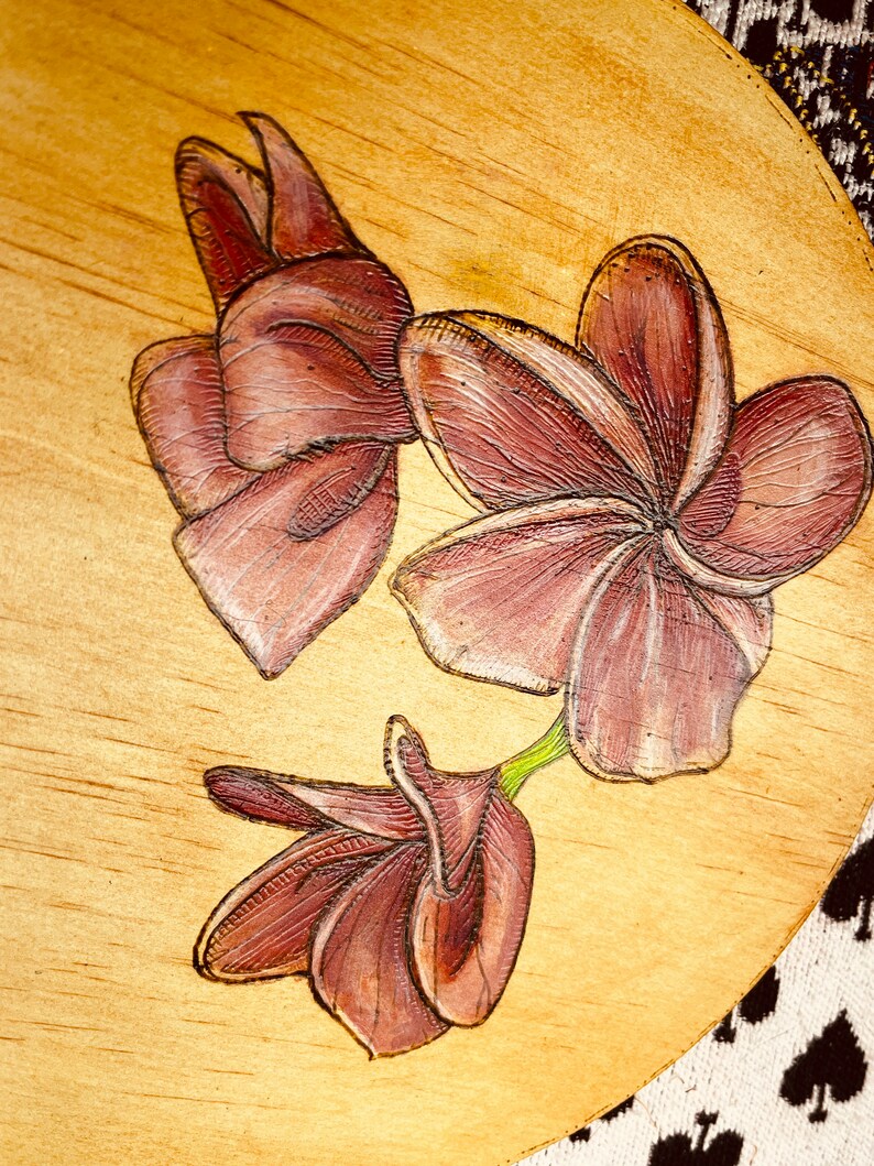 Tropical Neotraditional Flower Tattoo Wood Burn Art, Hand Painted ...