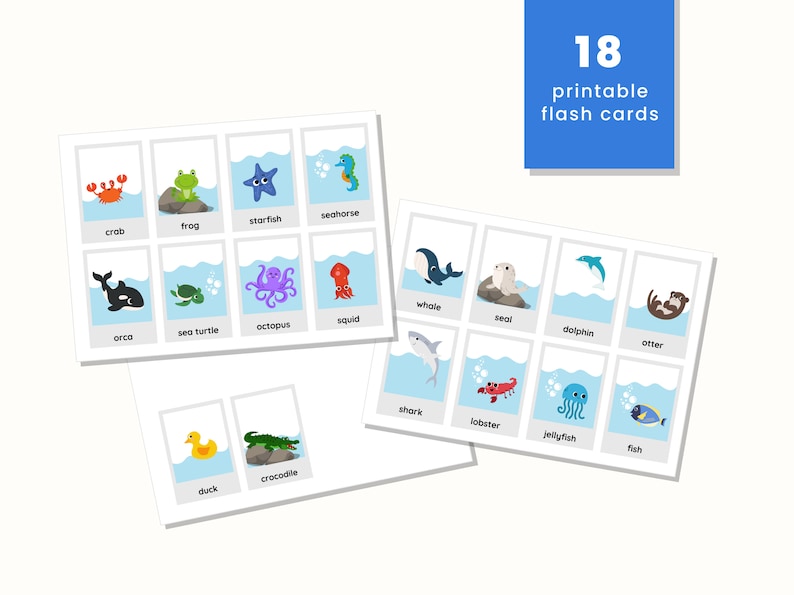 Printable Flash Cards for Kids, Ocean Sea Animal, Montessori Material ...