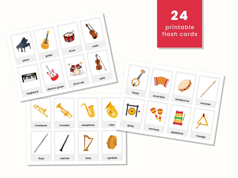 INSTRUMENTS Printable Flash Cards for Kids, Homeschool Learning ...