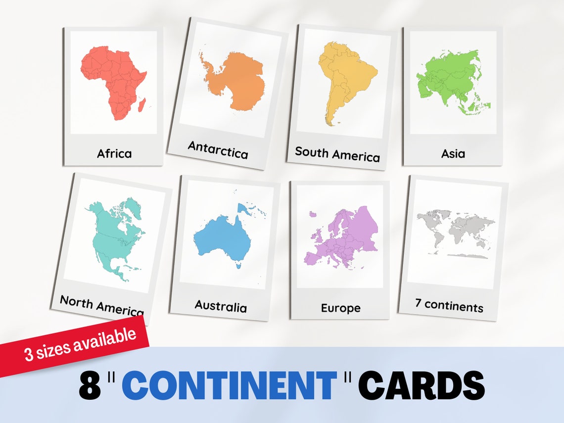 CONTINENTS Printable Flash Cards for Kids, Homeschool Learning Material ...