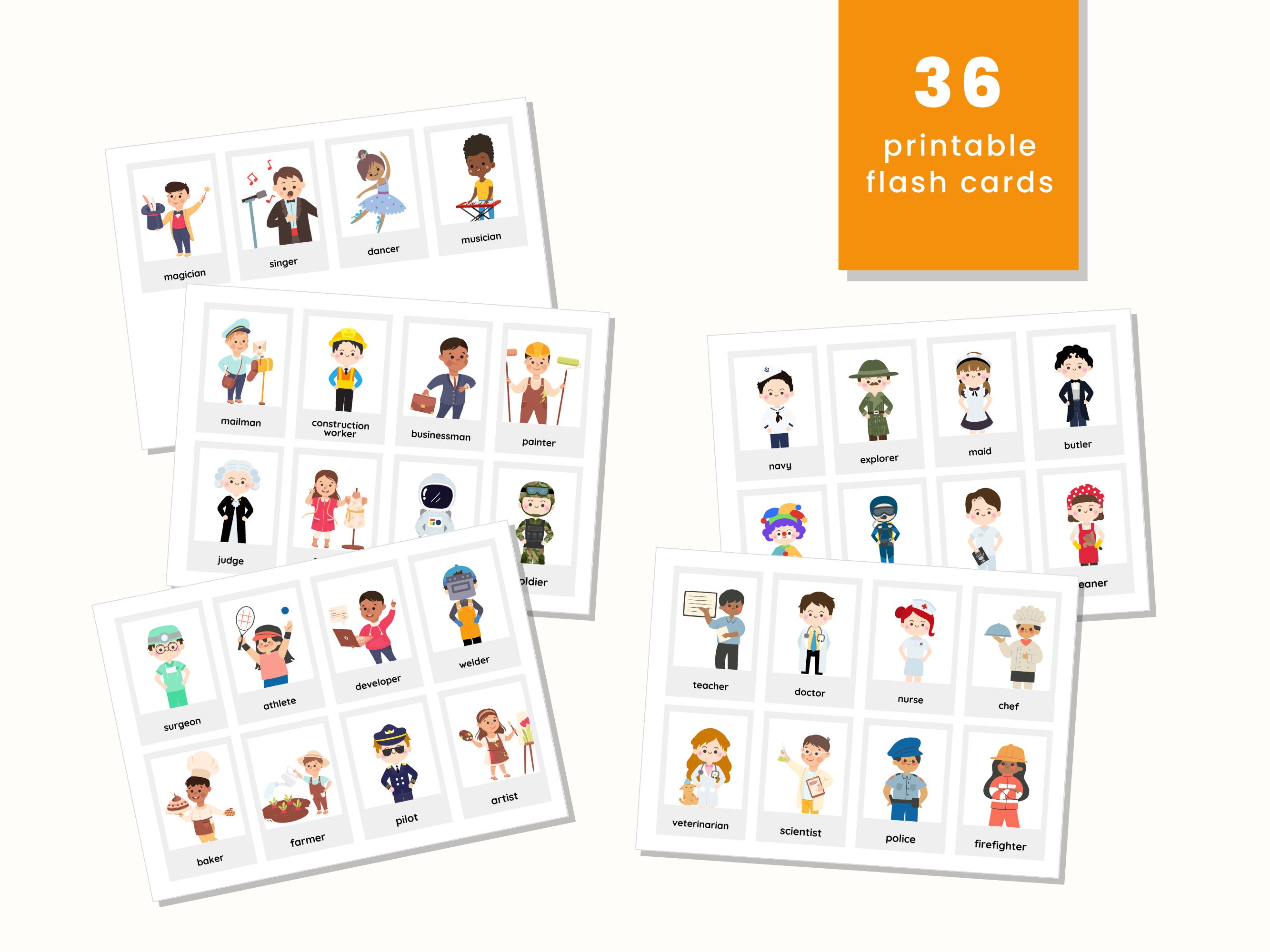 36 Printable OCCUPATION Flash Cards for Kids Educational Toy for ...
