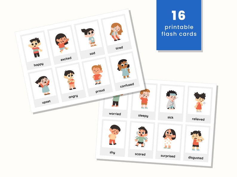 EMOTIONS Printable Flash Cards for Kids, Homeschool Learning Material ...